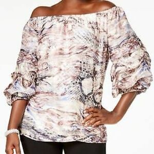 MSK | Tops | Msk Womens Ivory Water Color Off Shoulder Pouf Sle | Poshmark